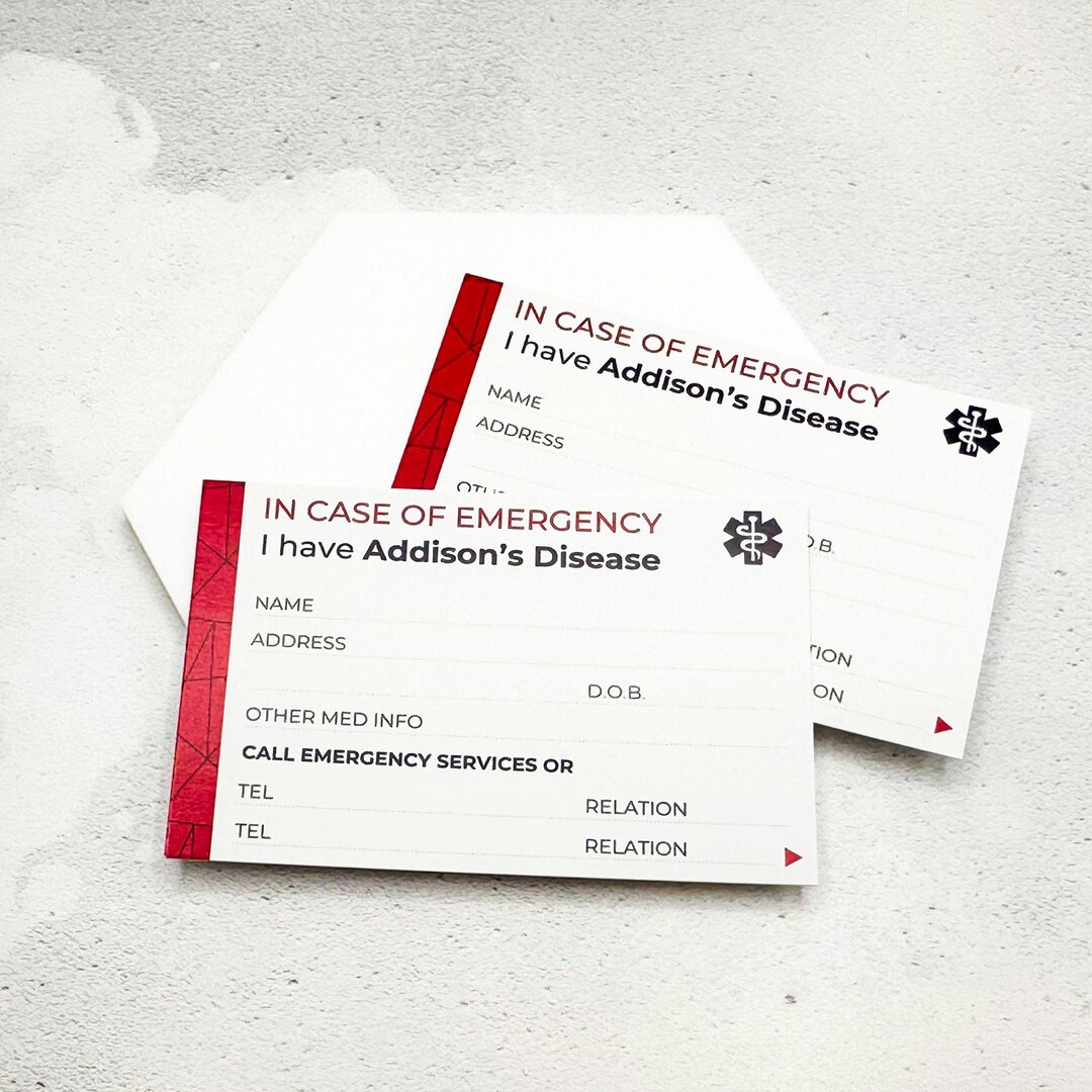 Addison's Disease Medical Alert Card: Write on ICE Emergency Contacts ...