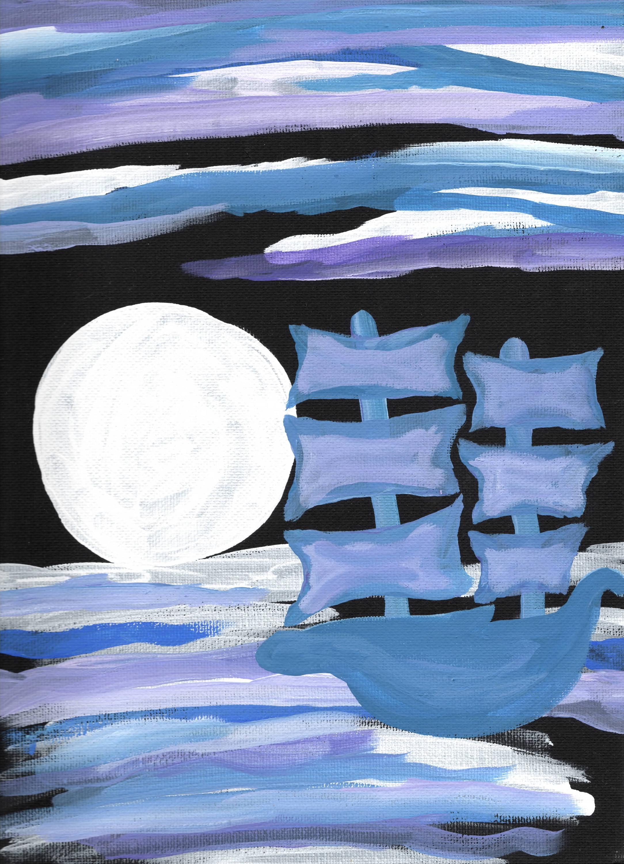 Under the Viking Moon - Printable Wall Art Download - Longboat Passing ...