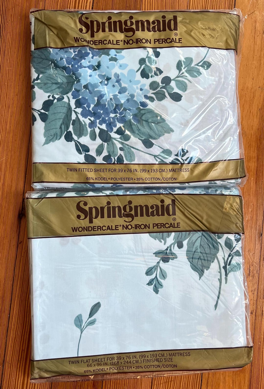 Springmaid Wondercale Twin Sheets Flat and Fitted Vintage Blue Floral ...