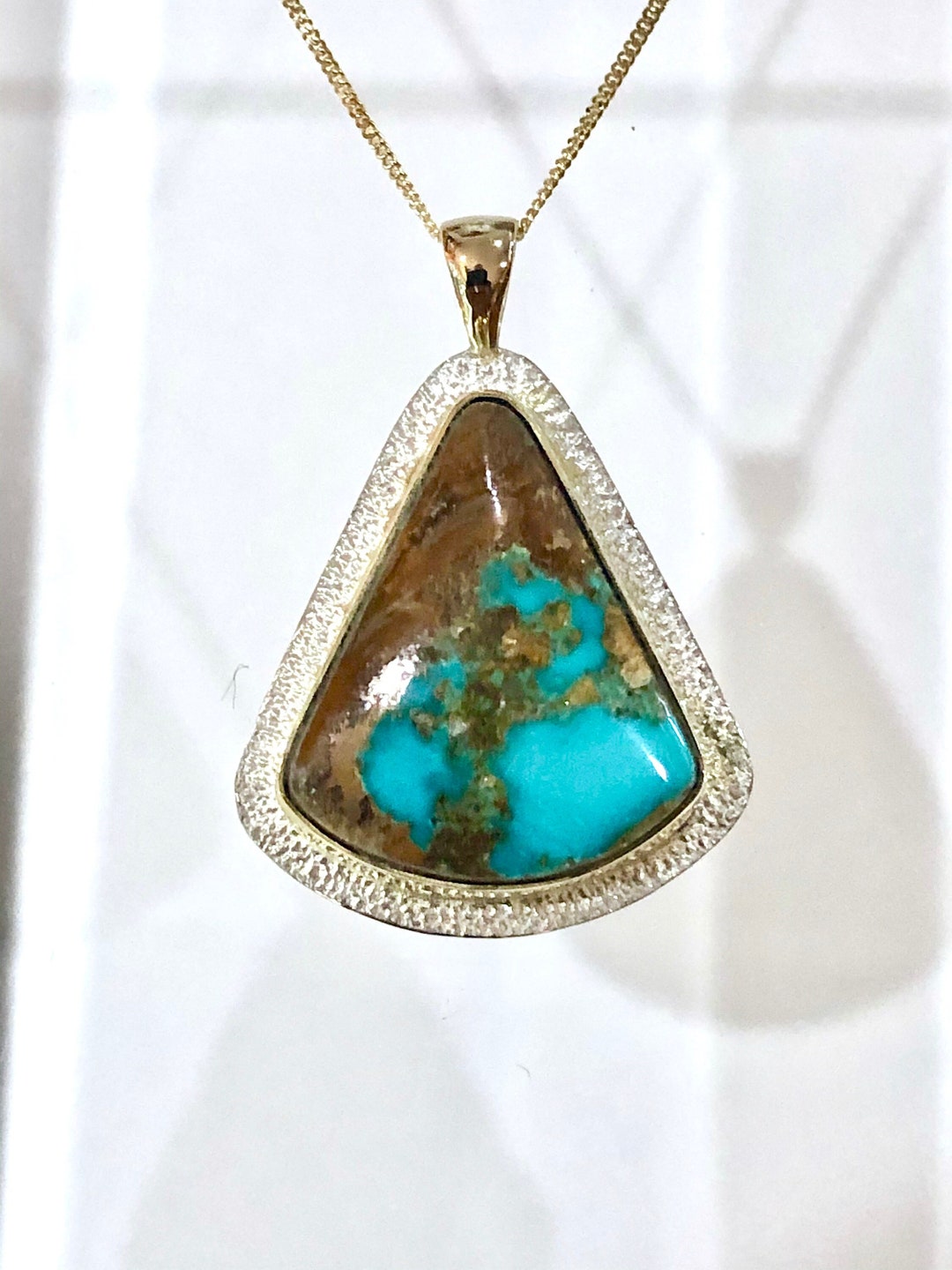 Bisbee Turquoise Natural Gem High Grade Spiderweb Drop Pendant Necklace ...