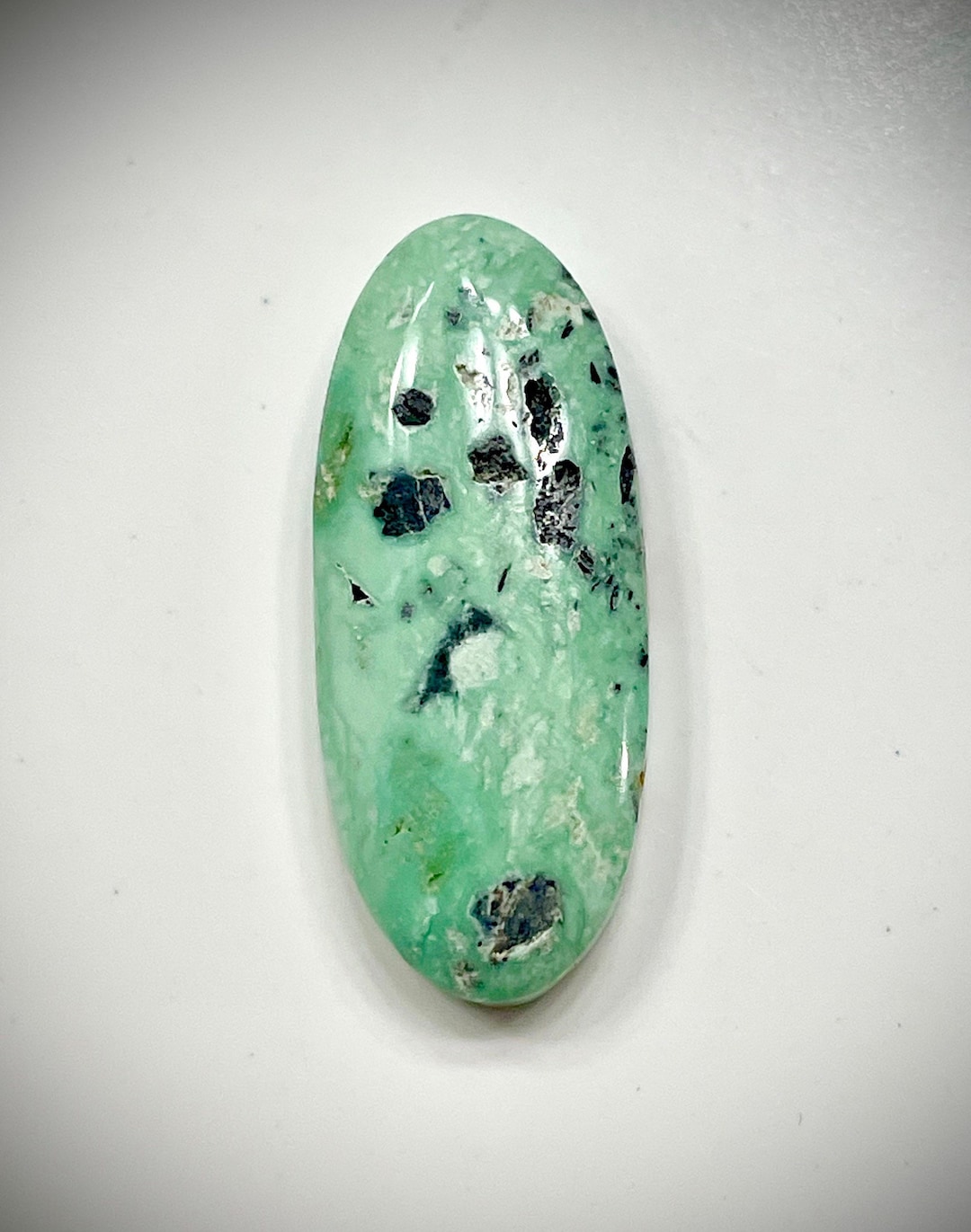 Pixie Turquoise Natural Rare Gem Green Faustite Cabochon With Black ...