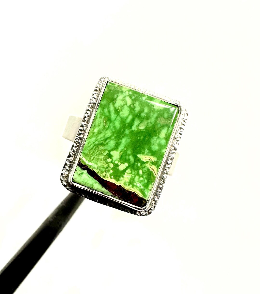Australian Gaspeite Ring Natural Gem High Grade Cabochon Set .999 Fine ...