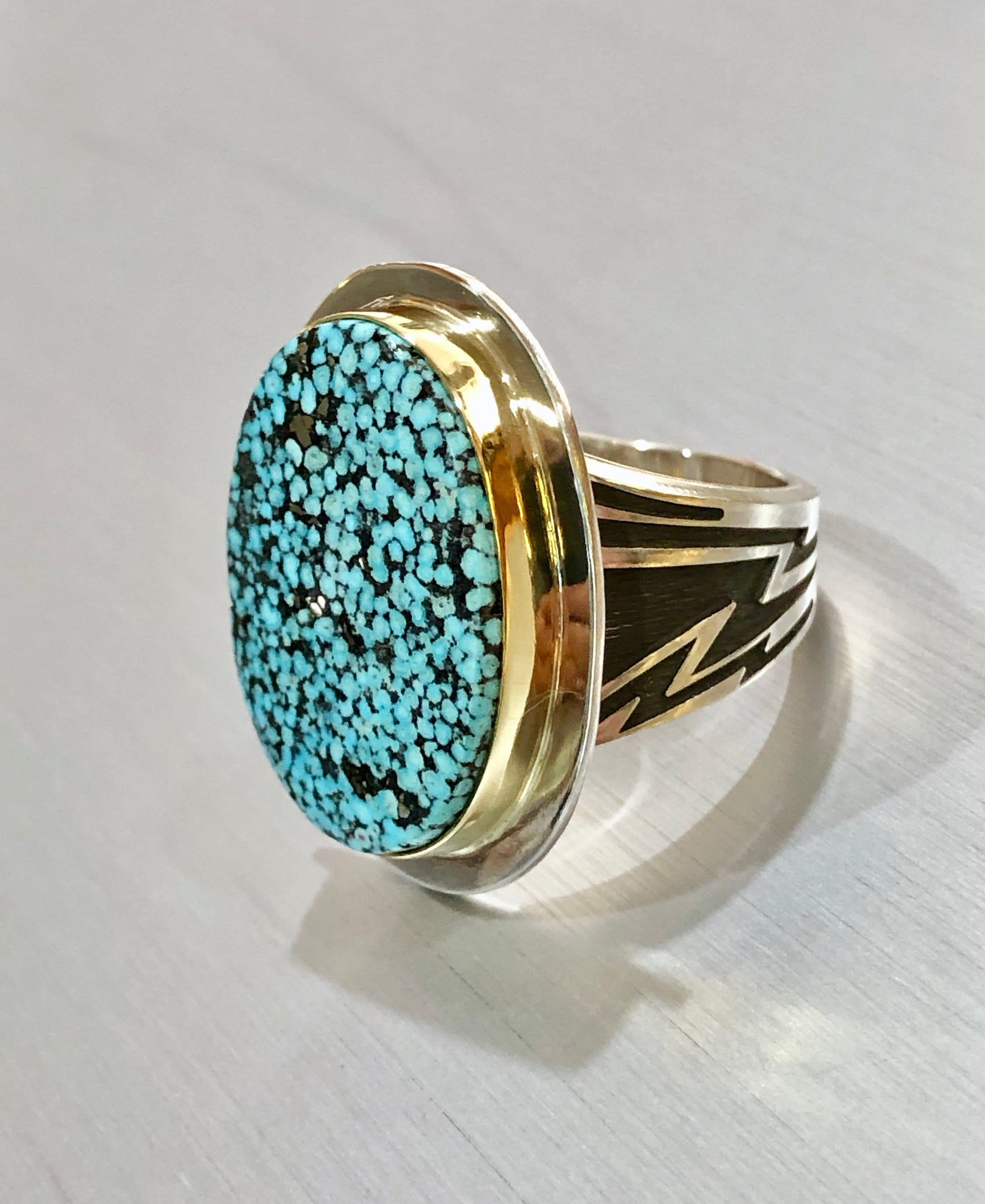Kingman Turquoise Mens Ring Gem Natural High Grade Spiderweb Cabochon ...