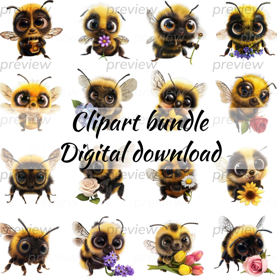 Bumblebees Clipart Bundle, Cute Bees Clipart Bundle, Cute Bees Png ...
