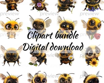Bumblebees, Clipart Bundle, Cute Bees Clipart Bundle, Cute Bees Png ...