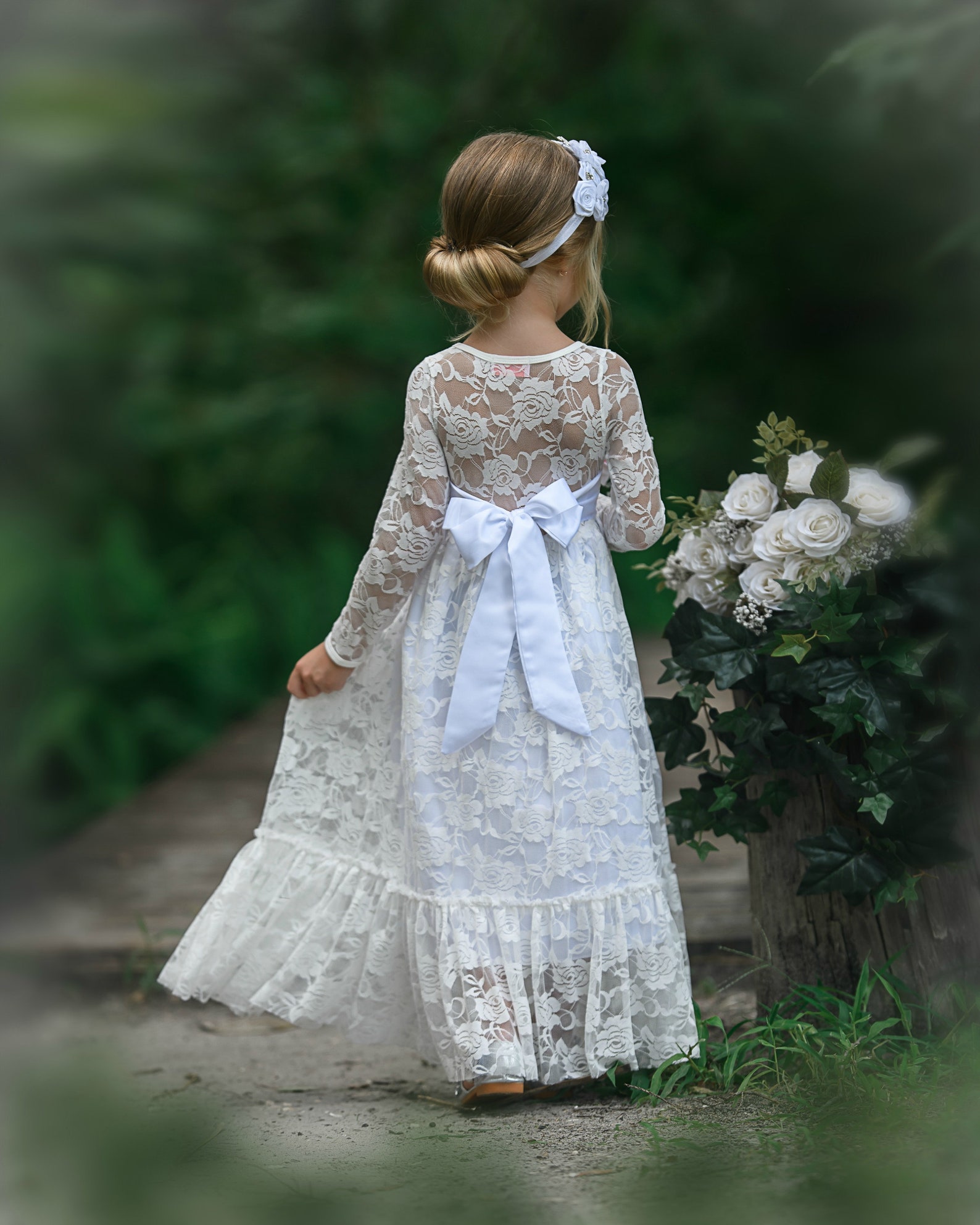 White Flower Girl Dresslace Flower Girl Dressboho Flower - Etsy