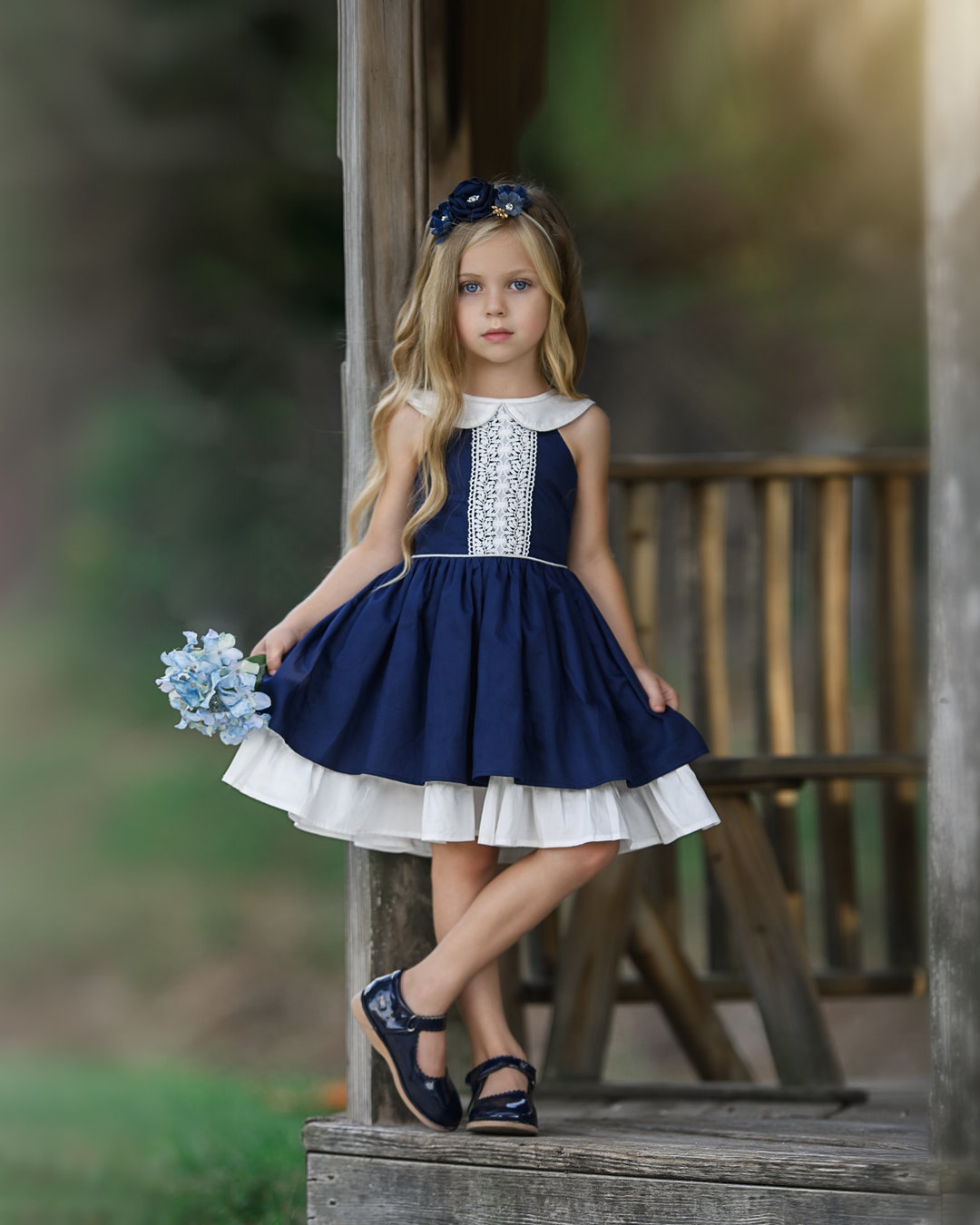 Navy Flower Girl Dress Girls Lace Dress Rustic Flower Girl Etsy