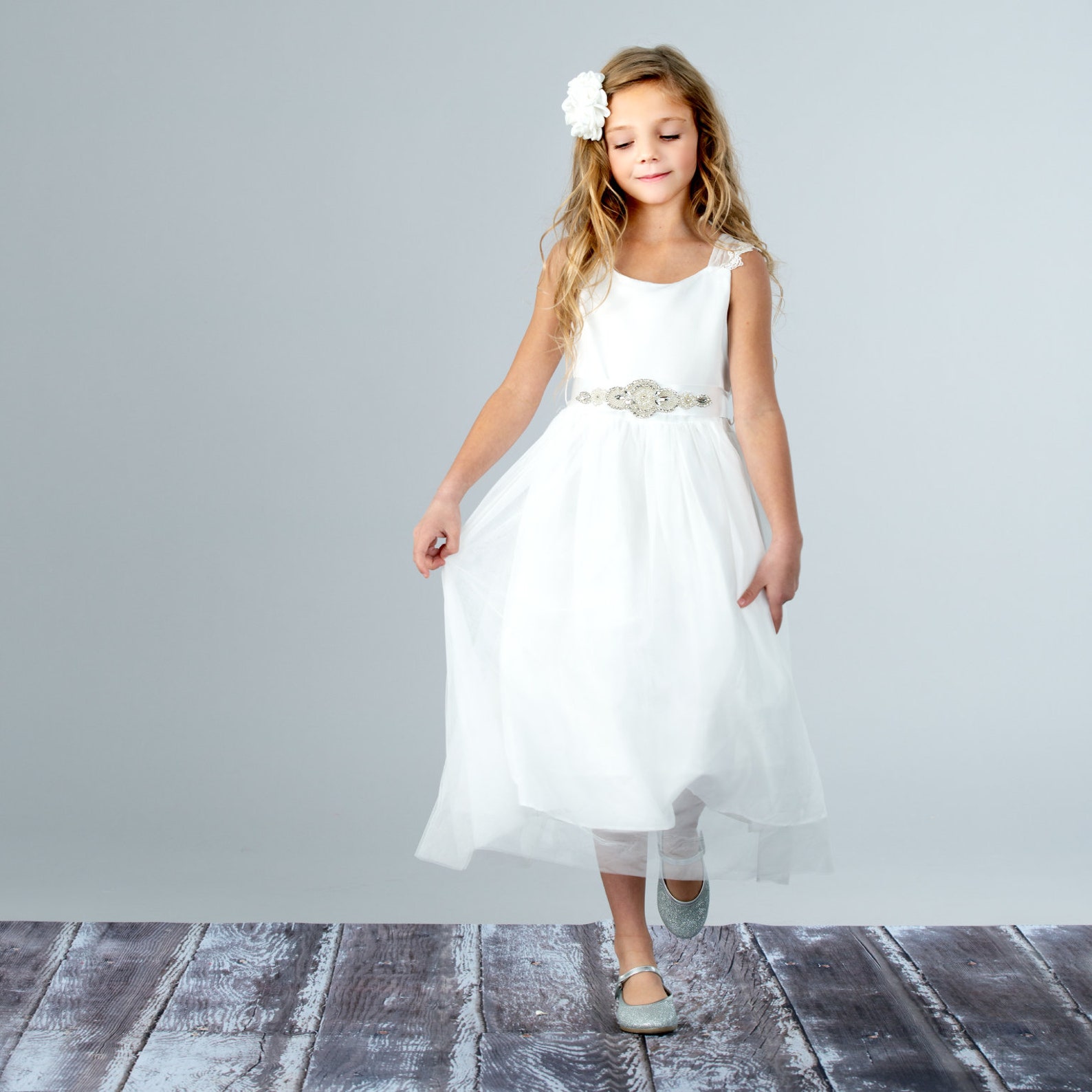 Flower Girl Dress White Tulle Girls Dress First Comunnion Etsy