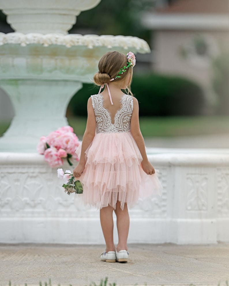 Blush Pink Tulle Flower Girl Dress White Lace Flower Girl Etsy España