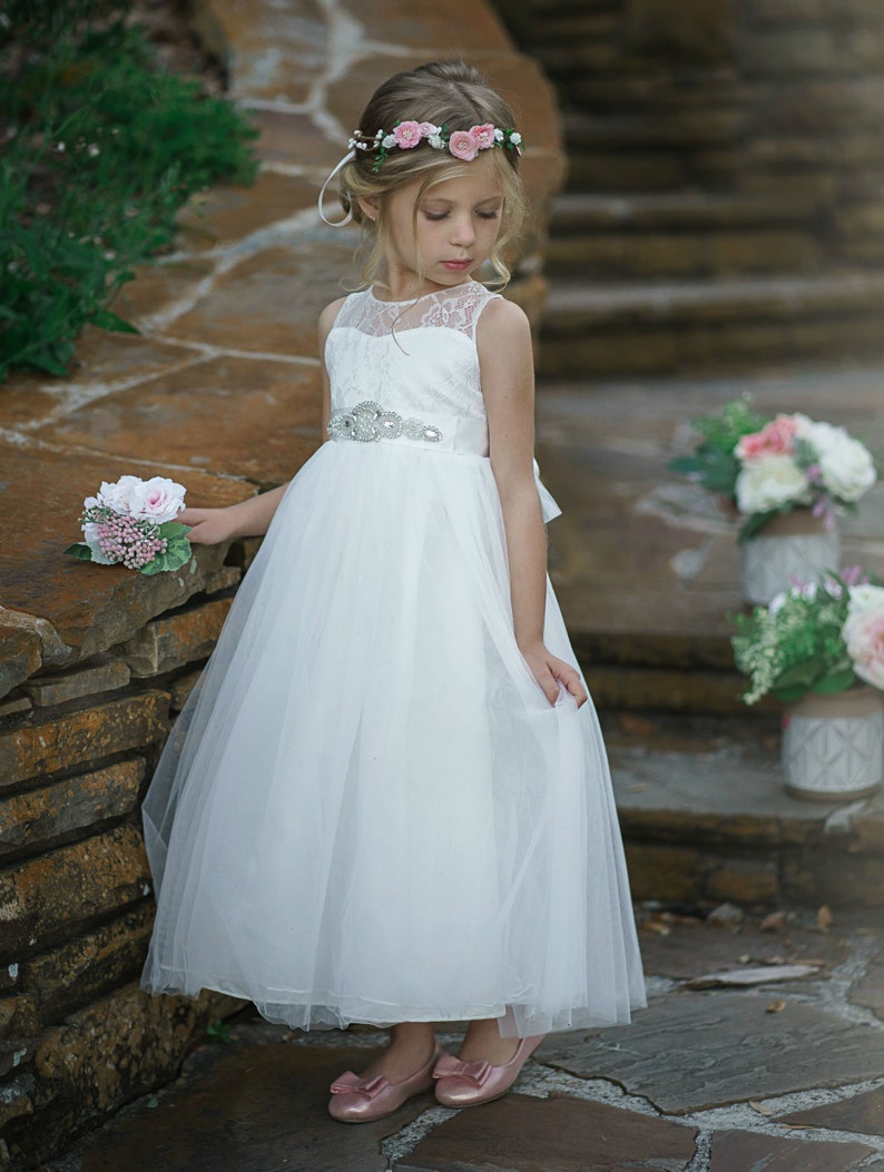 White Tulle Flower Girl Dress Lace Flower Girl Dresses Boho Etsy