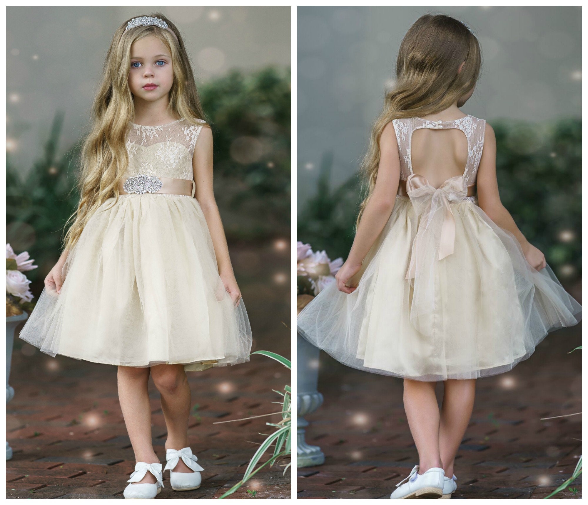 Champagne Flower Girl Dressflower Girl Dresses Ace Flower Etsy