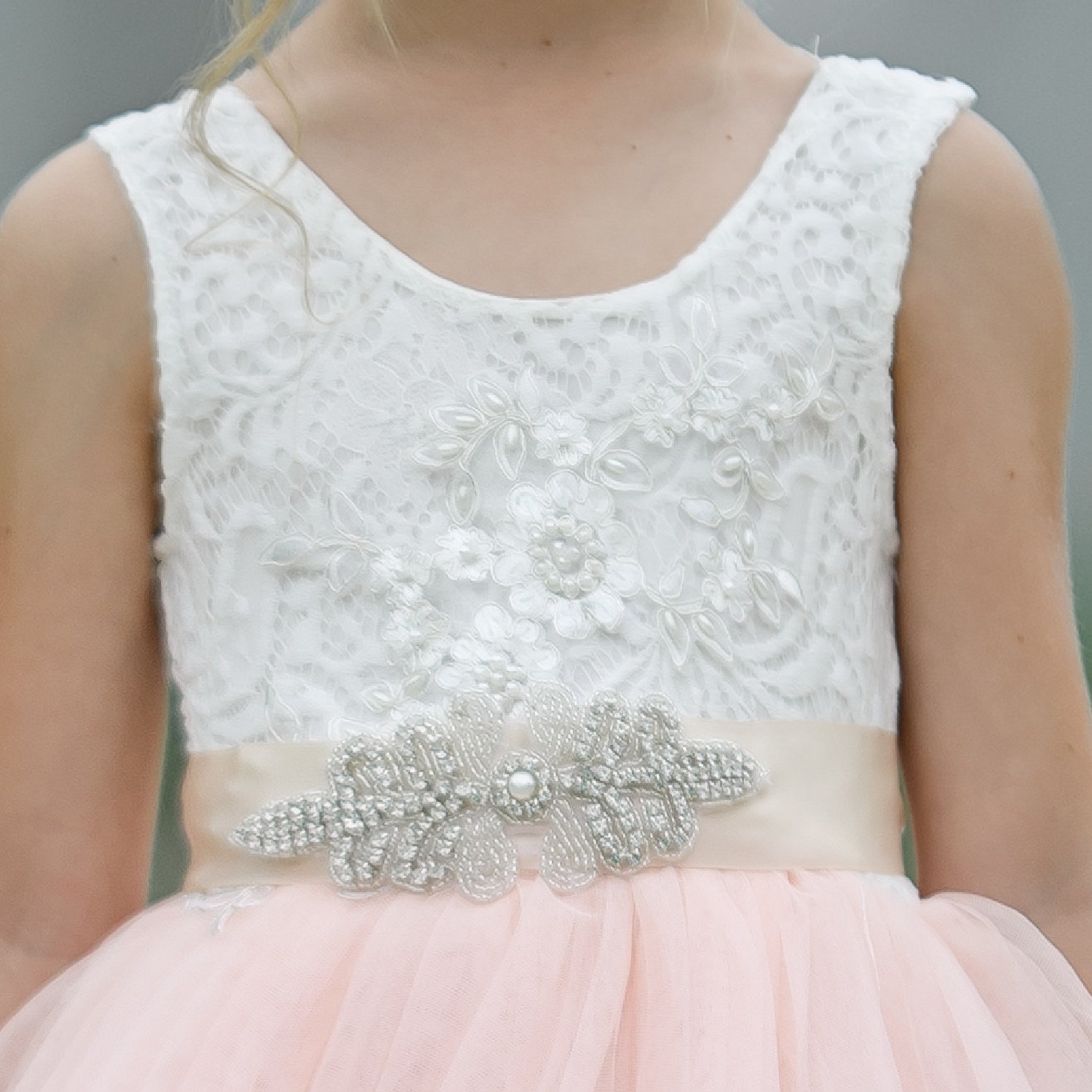 Blush Pink Tulle Flower Girl Dresswhite Lace Flower Girl Etsy