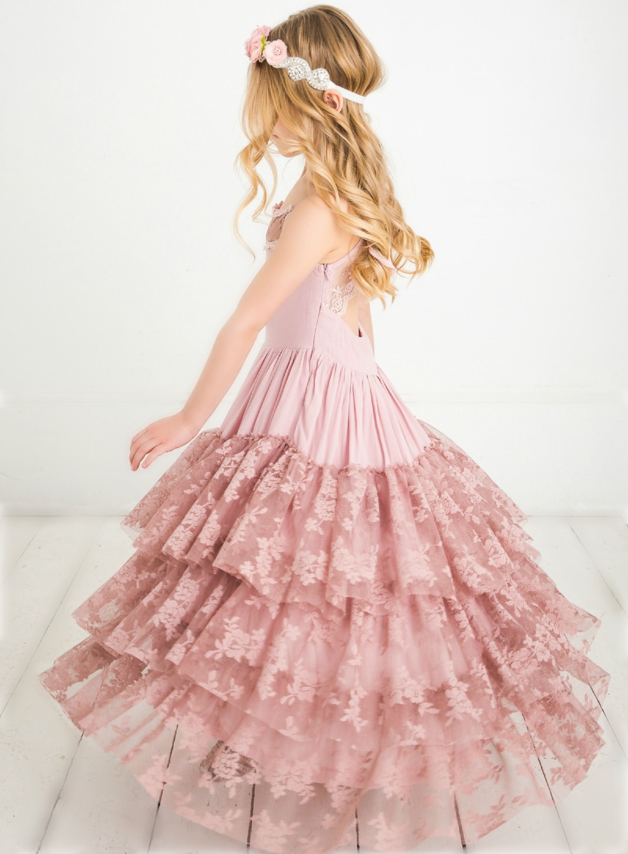 Dusty Rose Lace Flower Girl Dressflower Girl Dressesrustic Etsy