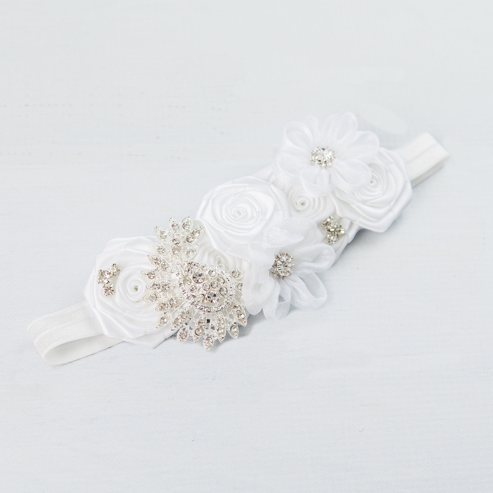 White Headband Flower Girl Headband Christening Headband - Etsy