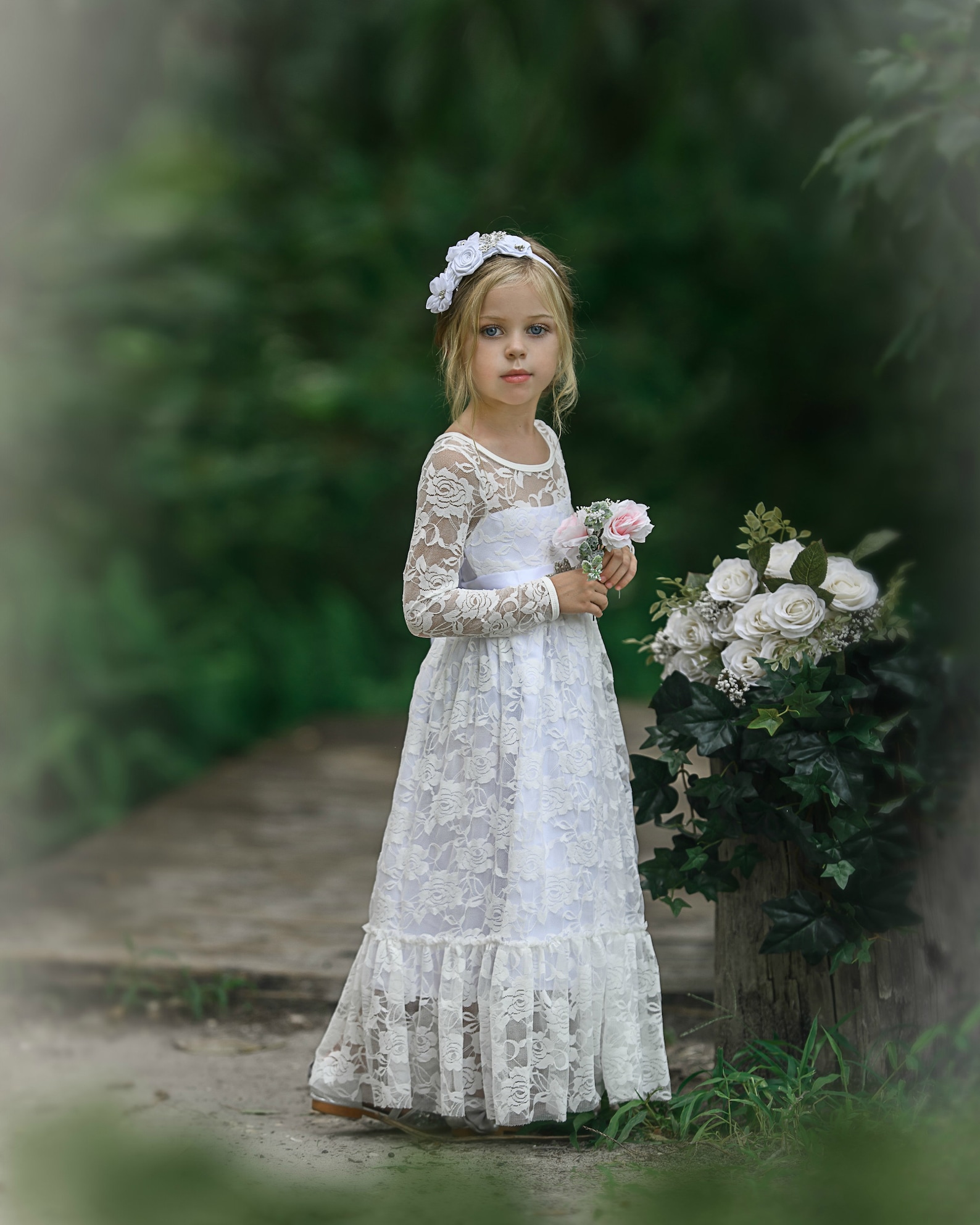 White Flower Girl Dresslace Flower Girl Dressboho Flower Etsy