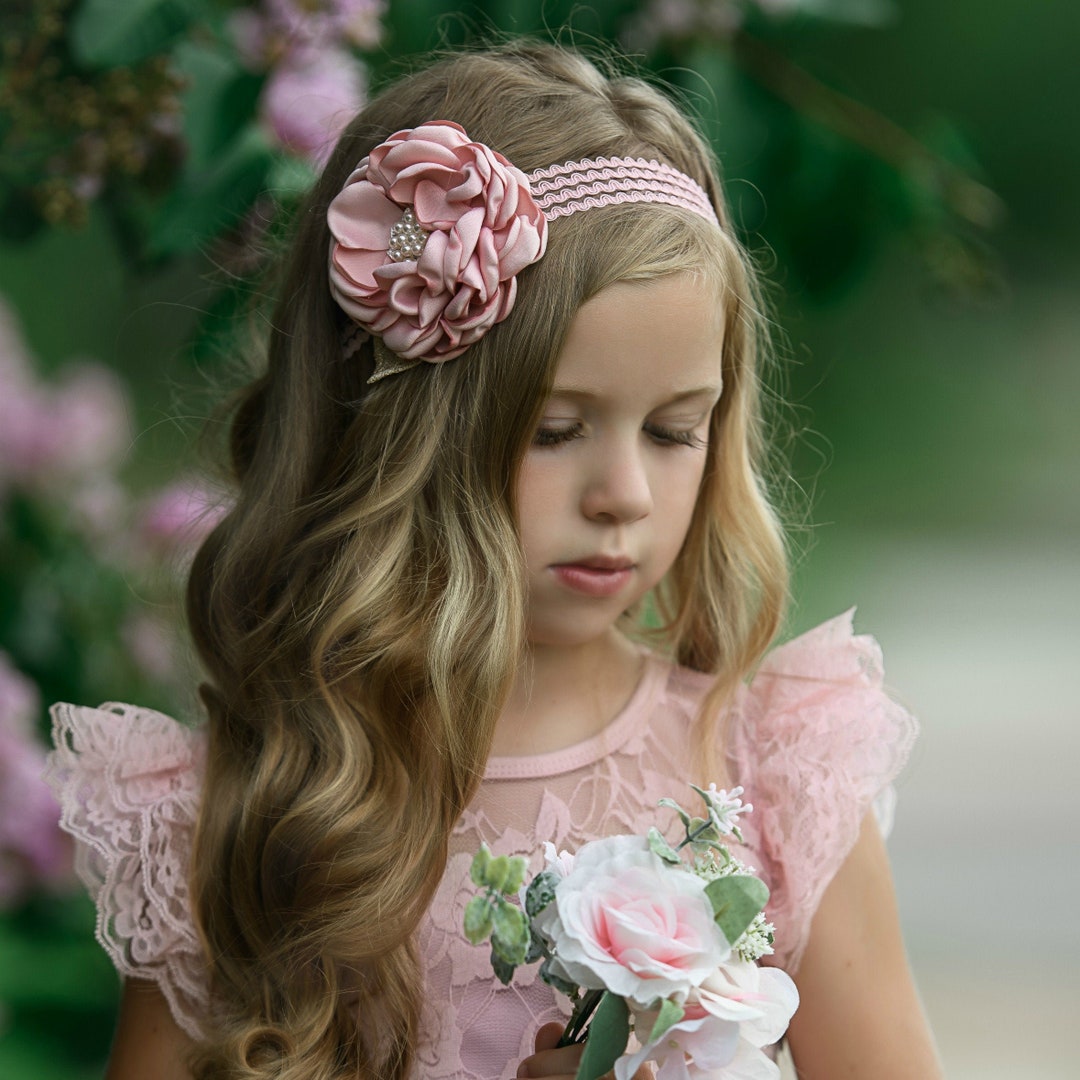 Blush Headband Flower Feather Headband Girl Headband Couture - Etsy
