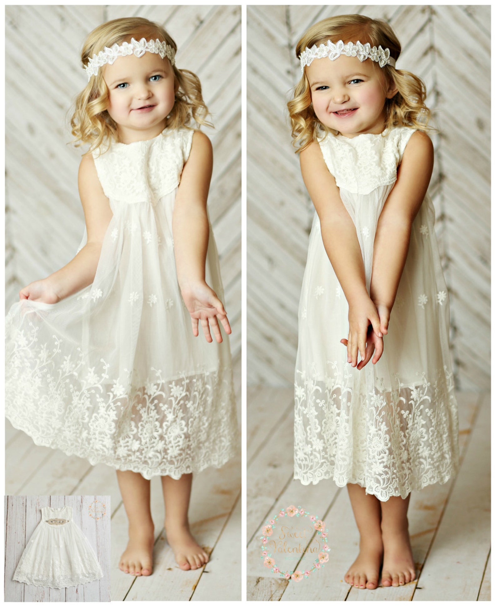 White Flower Girl Dress Girls Lace Dress Rustic Flower Girl Etsy