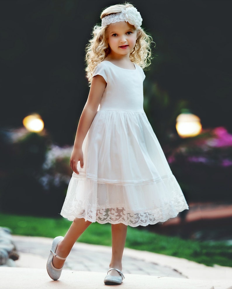 Lace Flower Girl Dressoff White Flower Girl Dressesrustic Etsy
