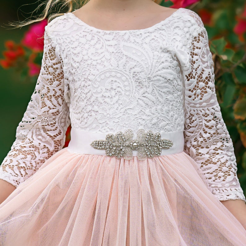 Blush Tulle Flower Girl Dress White Lace Flower Girl Dress Etsy