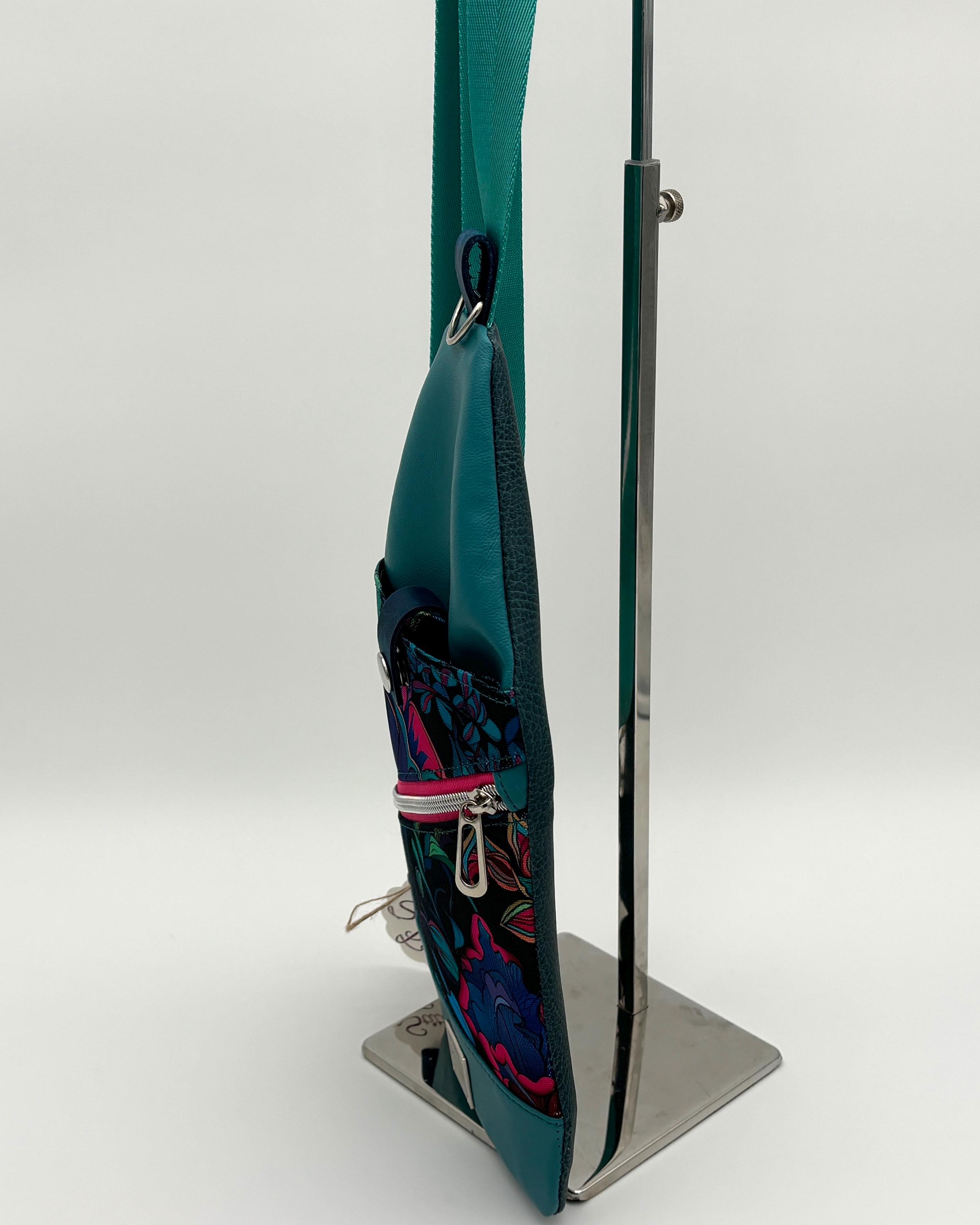 Mini Traveler Sling Pouch With Adjustable Strap. Teal and Floral - Etsy