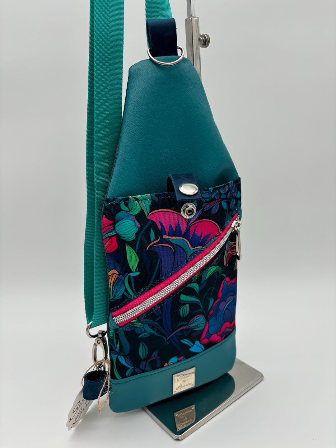 Mini Traveler Sling Pouch With Adjustable Strap. Teal and Floral - Etsy