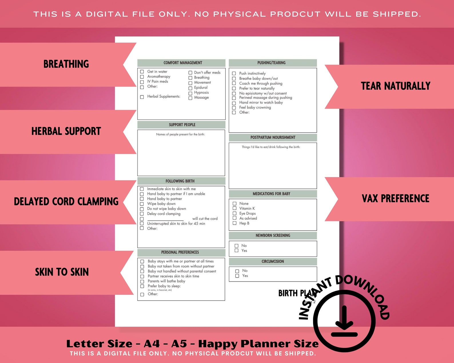 Printable Birth Plan | Comprehensive Birth Plan | | Birth Preferences ...