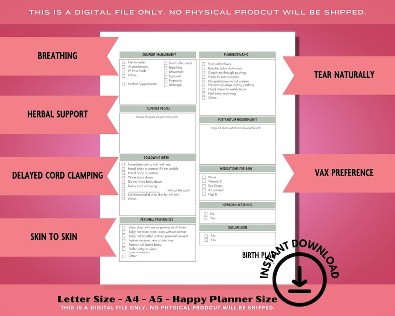 Printable Birth Plan | Comprehensive Birth Plan | | Birth Preferences ...