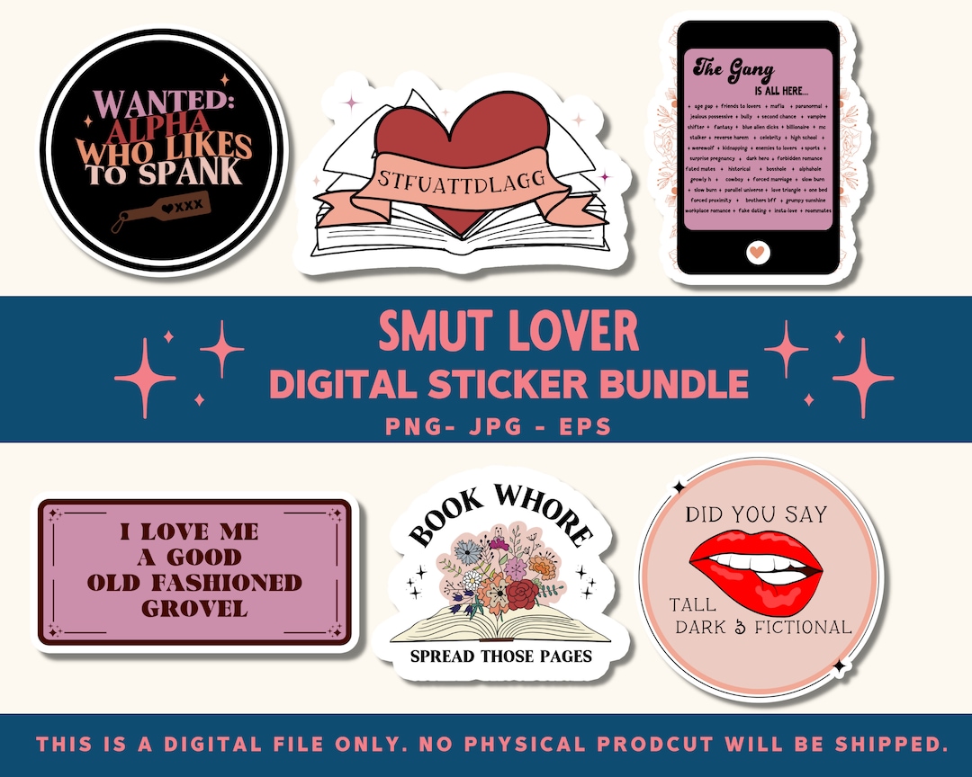 Spicy Romance Book Stickers: Smut Lover PNG Bundle (digital Download ...