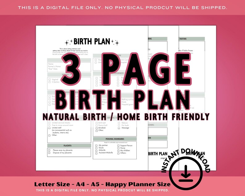 Printable Birth Plan | Comprehensive Birth Plan | | Birth Preferences ...