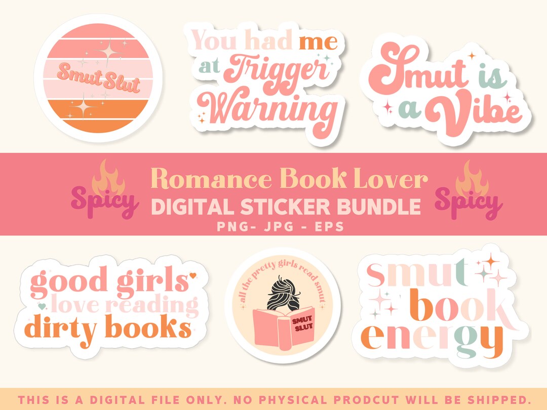 Spicy Romance Book Stickers: Smut Book Lover PNG (digital Download) - Etsy