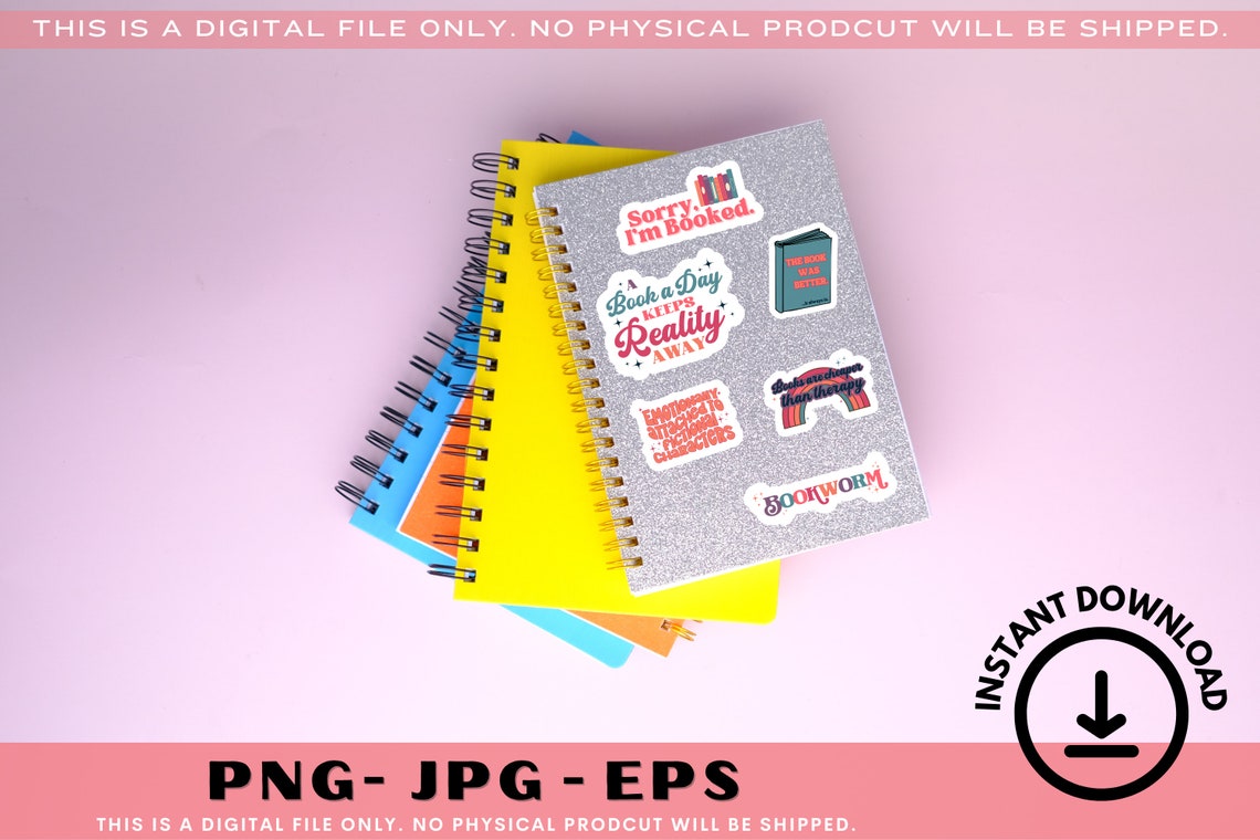 Book Nerd Printable Stickers Bundle Funny Book Stickers Print and Cut ...