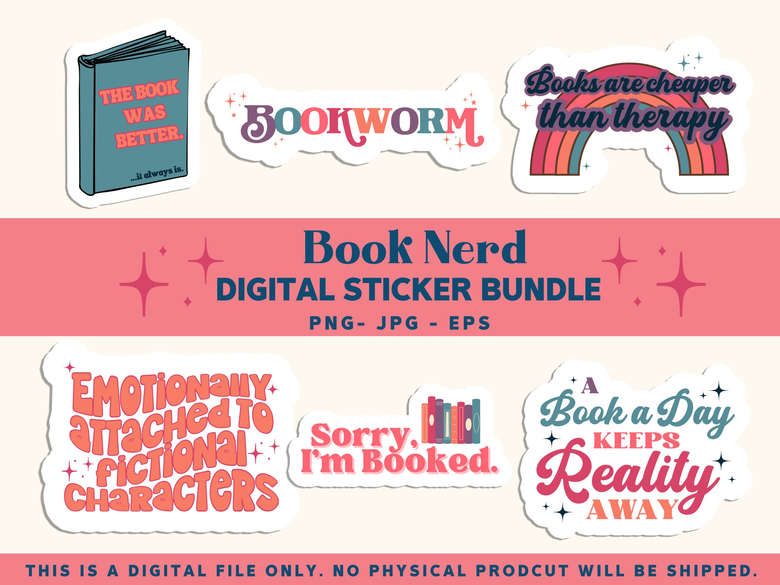 Book Nerd Printable Stickers Bundle | Funny Book Stickers | Print and ...