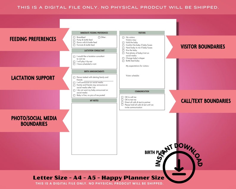 Printable Birth Plan | Comprehensive Birth Plan | | Birth Preferences ...