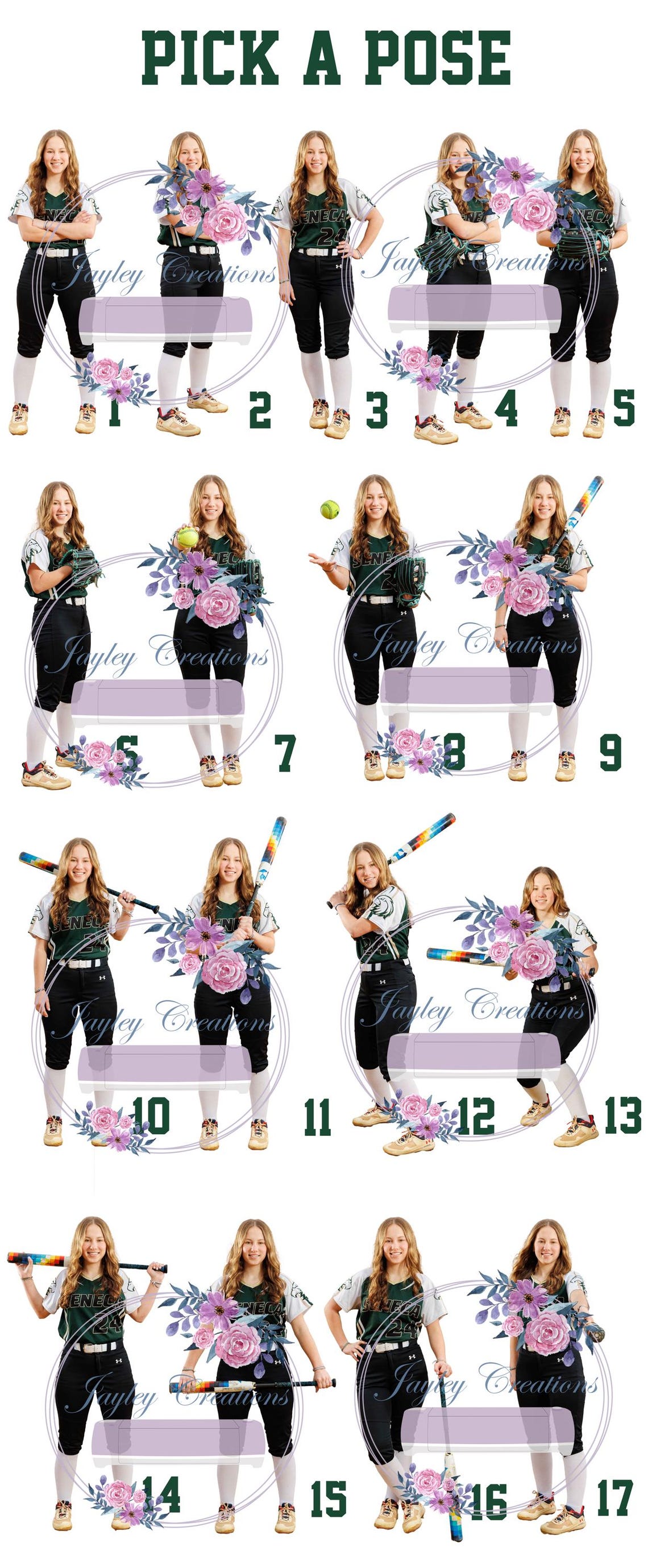 Softball Pick A Pose Posing Guide - Fully Editable - Etsy
