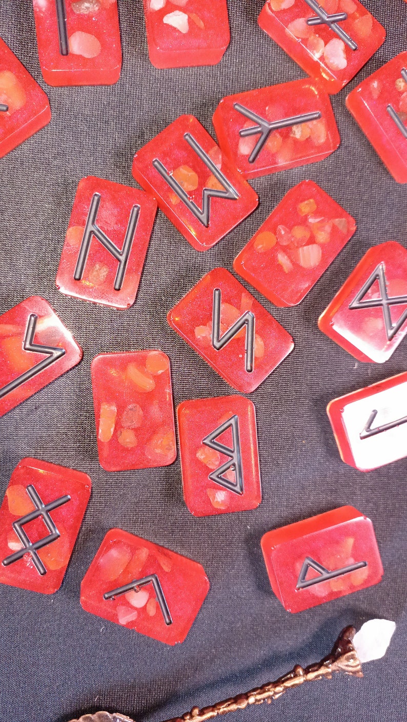 Elder Futhark Resin Runes W/ Red Agate Stones - Etsy