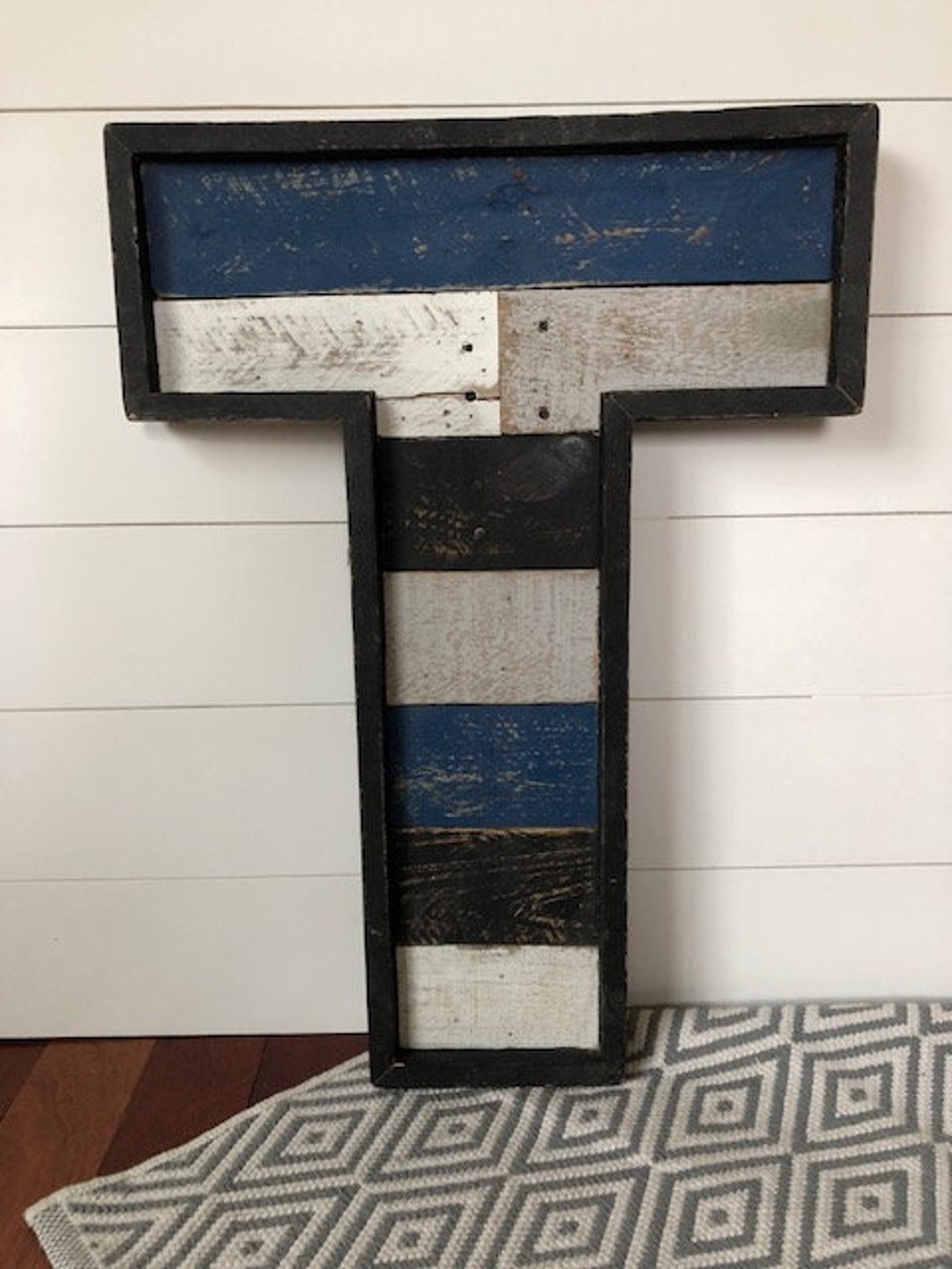 24" T | Reclaimed Wood Letter | Distressed Wooden Letter | Black and ...