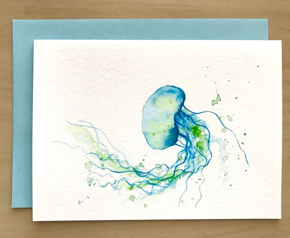 Hand Painted Greeting Card 5x7 Jellyfish Blank Card | Etsy