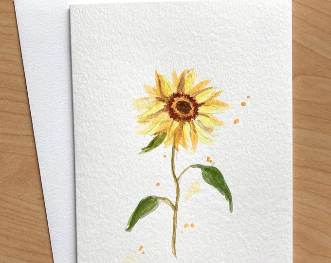 Hand Painted Sunflower Card, Sunflower Blank Card, Original Watercolor ...