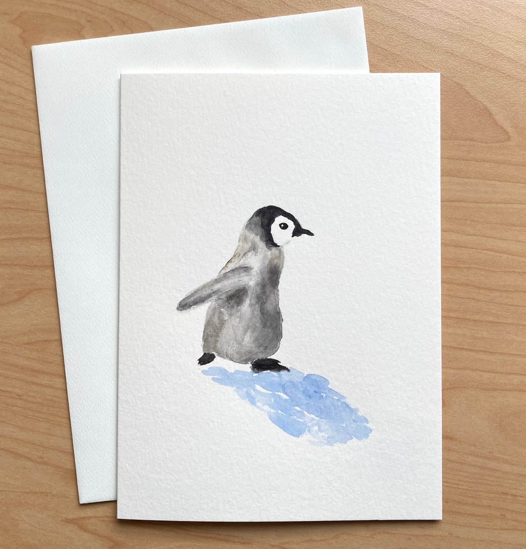 Hand-painted Baby Penguin Card, Hand Painted Card, Handmade Card ...