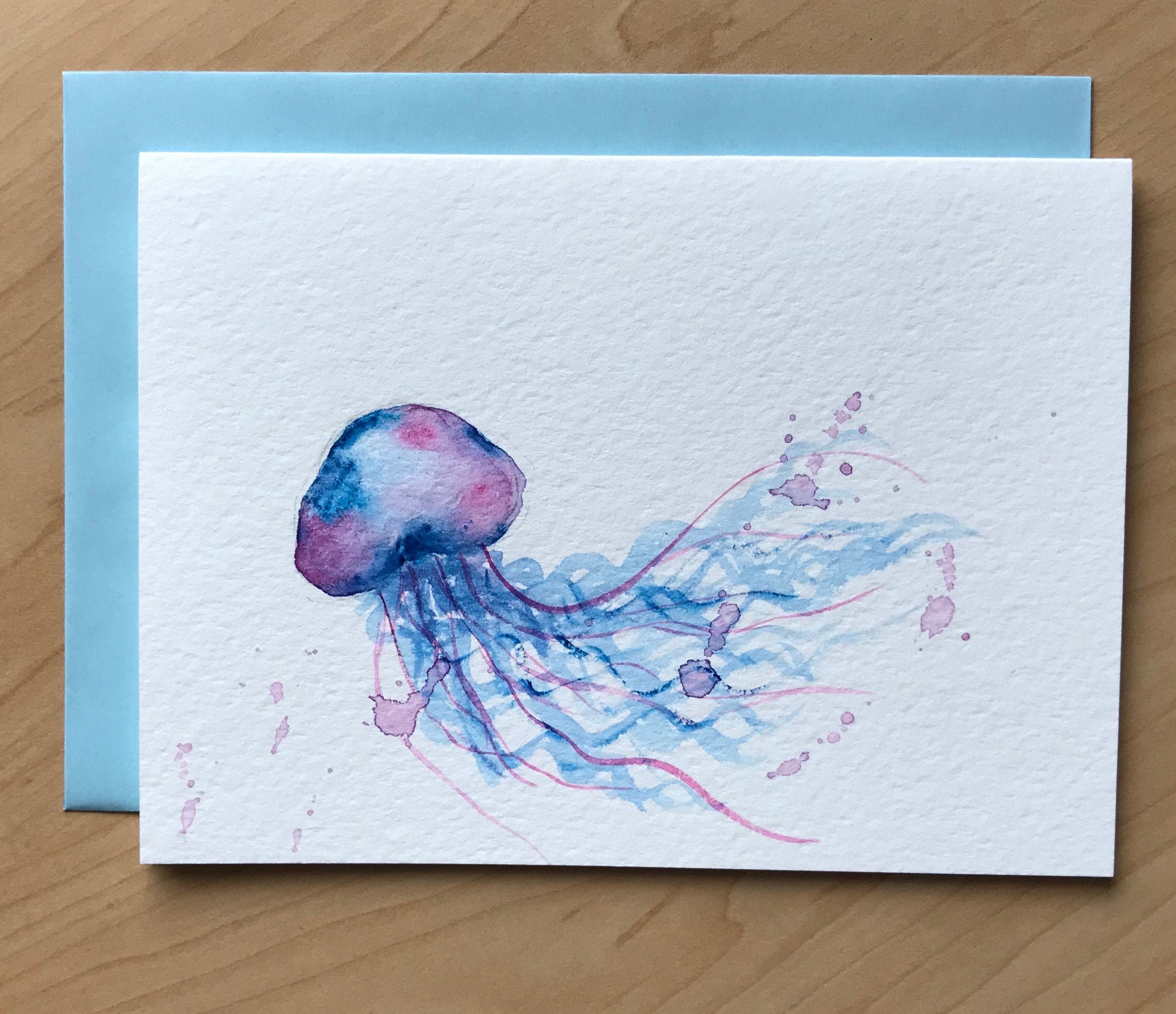 Hand Painted Greeting Card, 5x7, Jellyfish Blank Card, Original ...