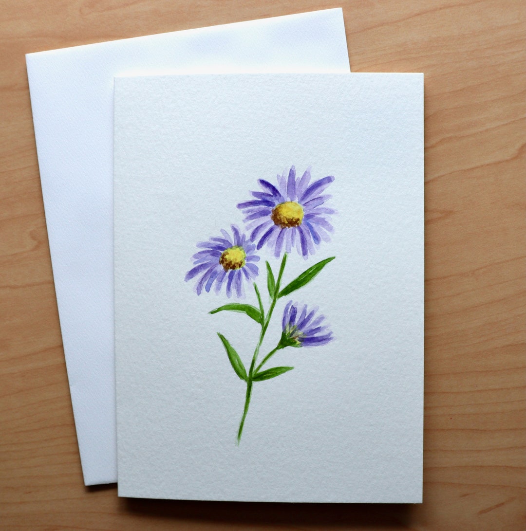 Hand Painted Card, 5x7,purple Aster Card, Original Watercolor Cards ...