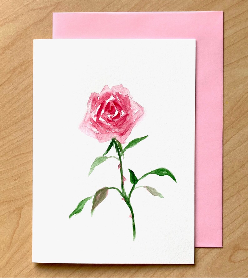 Hand Painted Greeting Card, 5x7, Rose Blank Card, Original Watercolor ...