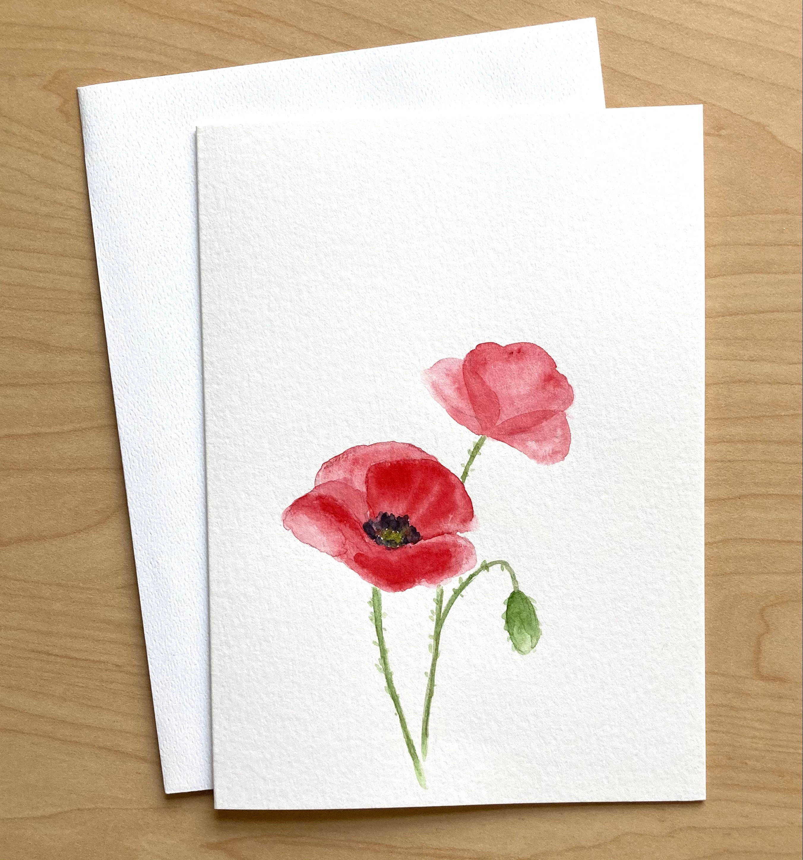 Original Watercolor Poppy Floral Card Greeting Cards Blank Cards Paper ...
