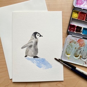 Hand-painted Baby Penguin Card, Hand Painted Card, Handmade Card ...