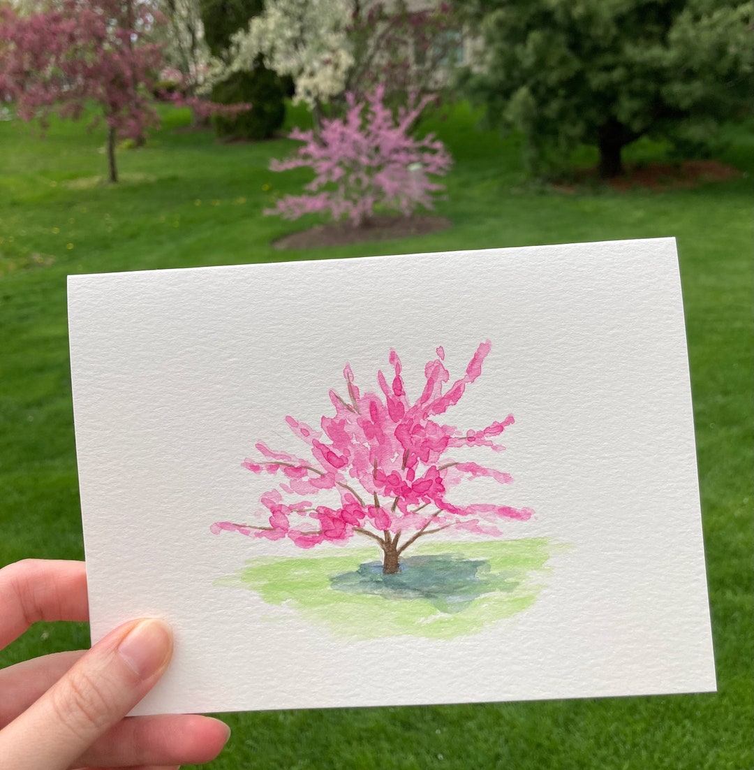 Hand-painted Eastern Redbud Card, Original Watercolor Cards, Hand ...