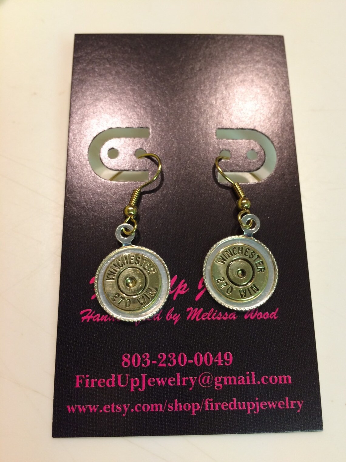 45 Caliber Bullet Earrings, Polished Brass & Silver, Shooting Jewelry ...