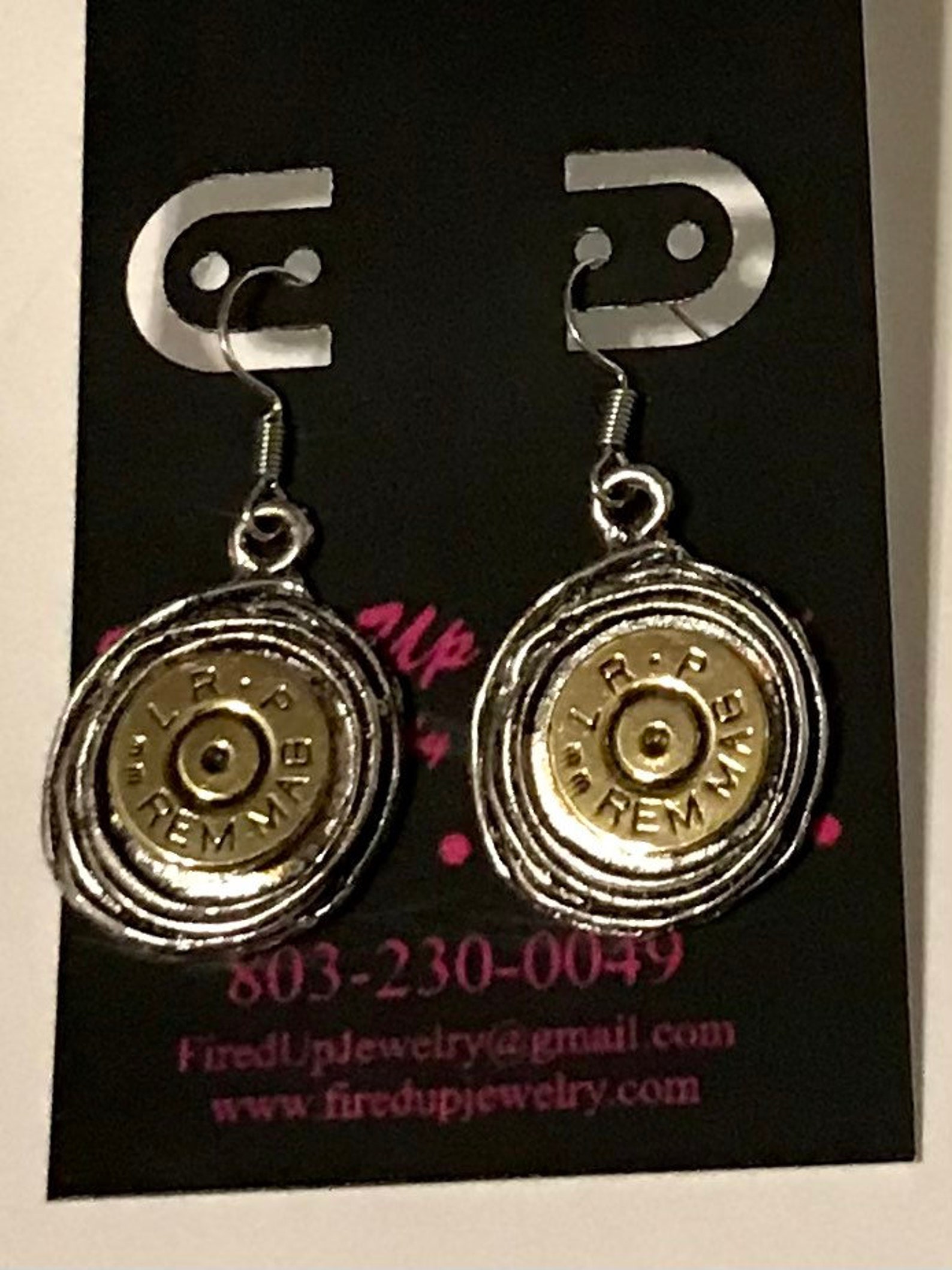 Bullet casing earrings .7mm Remington Mag round earrings | Etsy