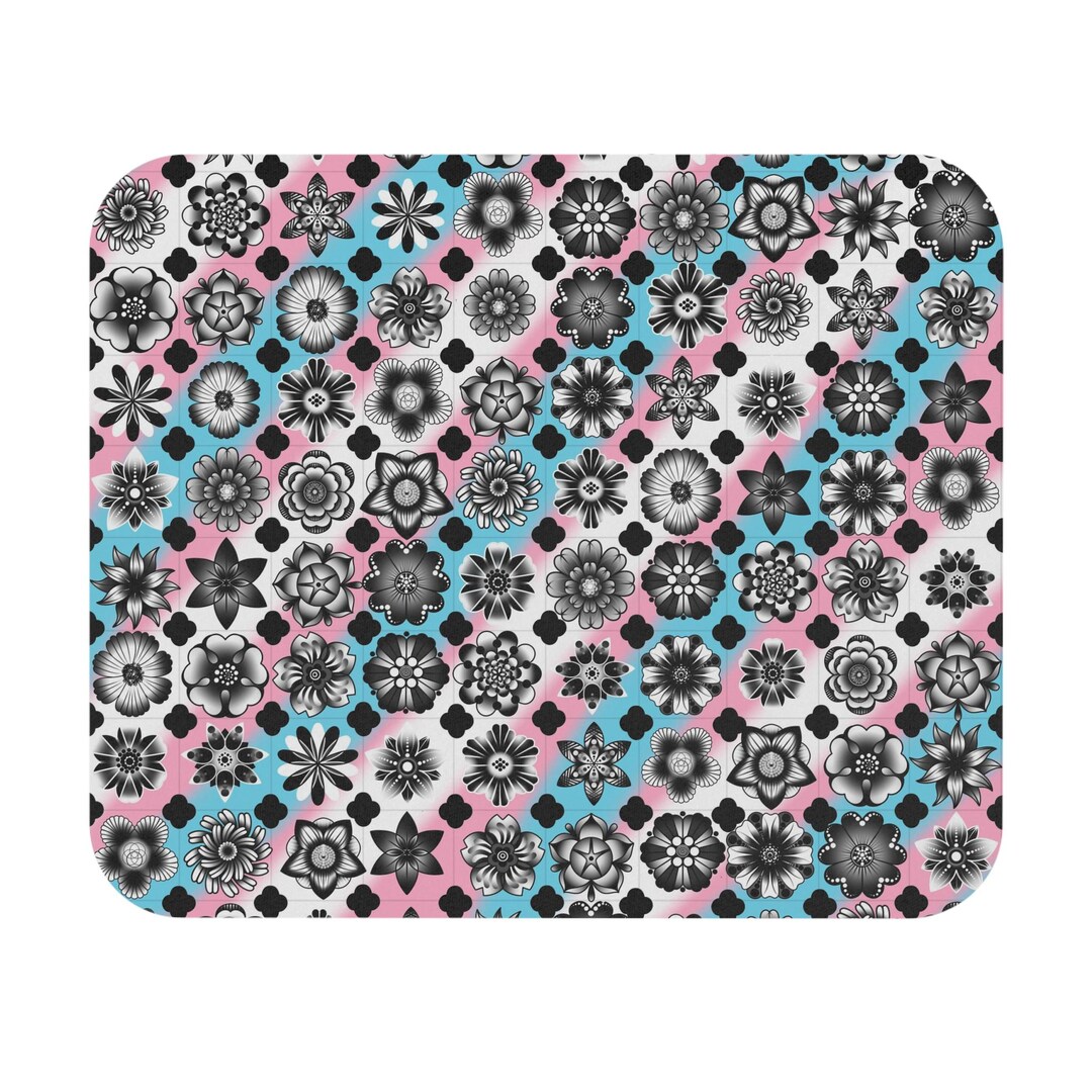 Trans Flag Black Floral Pattern Mouse Pad | Pink Blue Background - Etsy