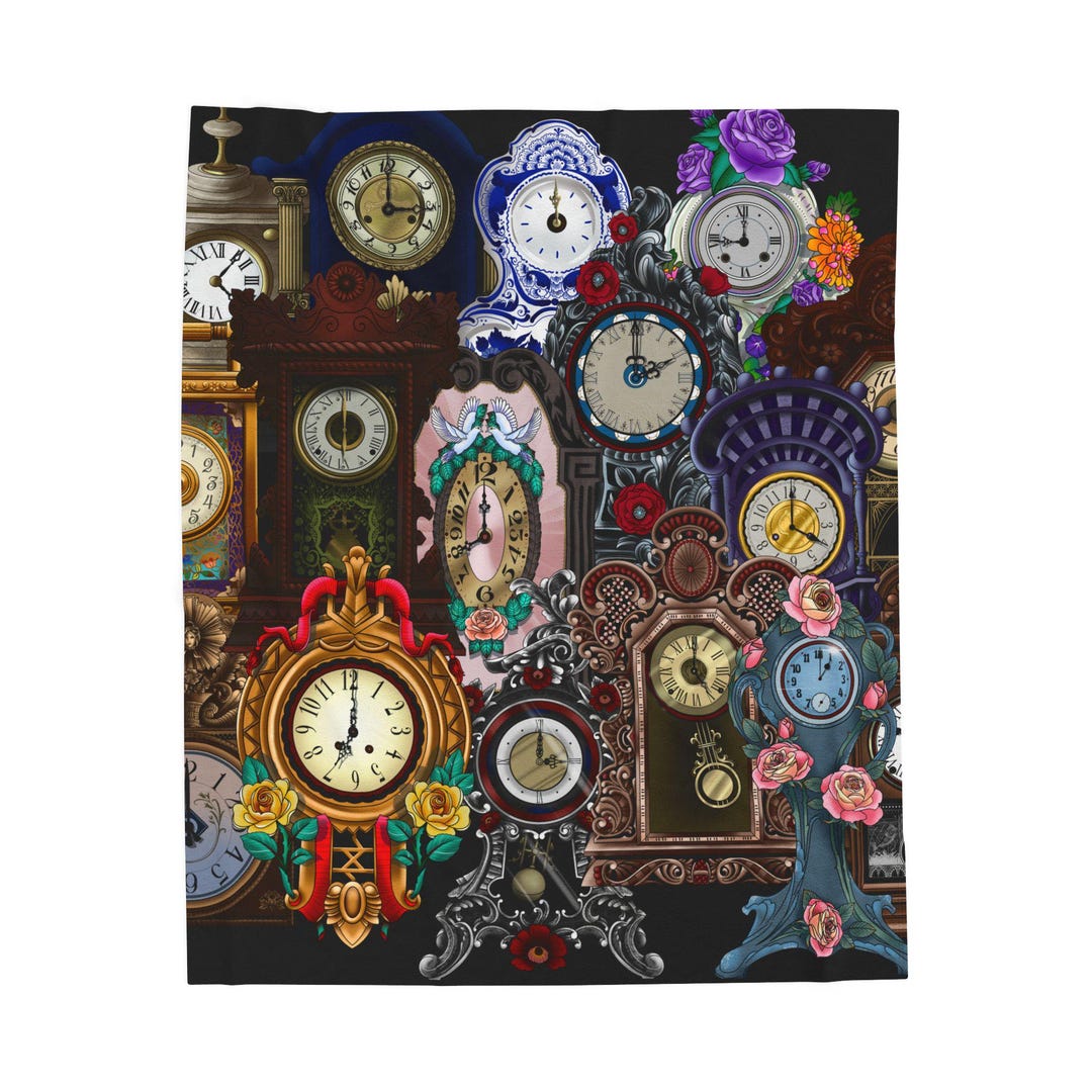 Vintage Clock Design Velveteen Plush Blanket, Cozy Throw - Etsy