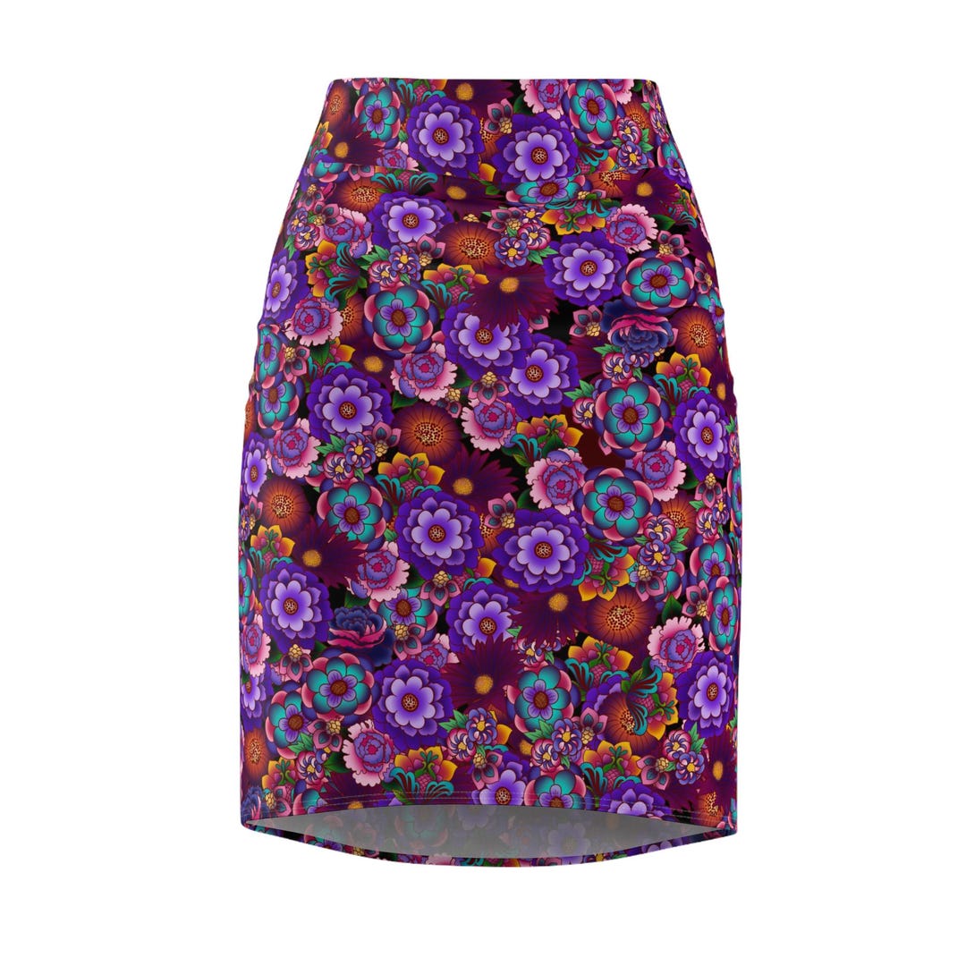 Floral Pencil Skirt | Bold Bloom Pattern, Four-way Stretch, Mid-waist ...